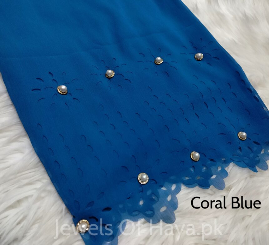 Fancy Stone Hijab – Coral Blue - Jewels Of Haya